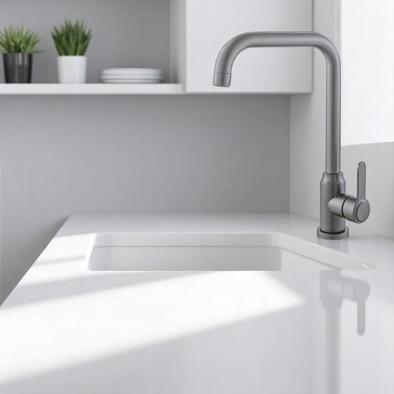 Bay Neck Kitchen Faucet Gray in Stainless Steel at Burhani Sanitary